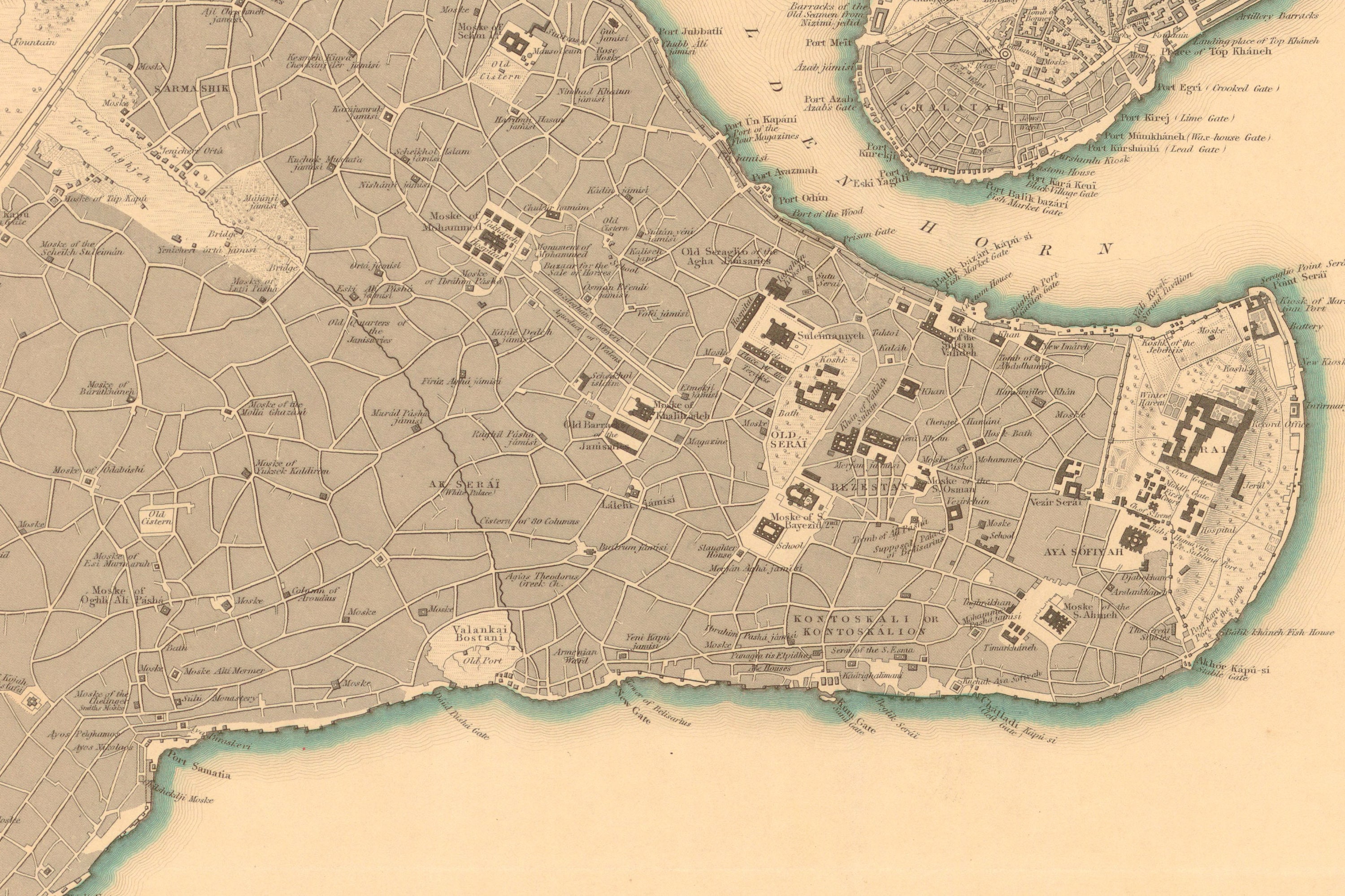 Constantinople Map, Map of Constantinople, Old Constantinople Map, 1840 ...