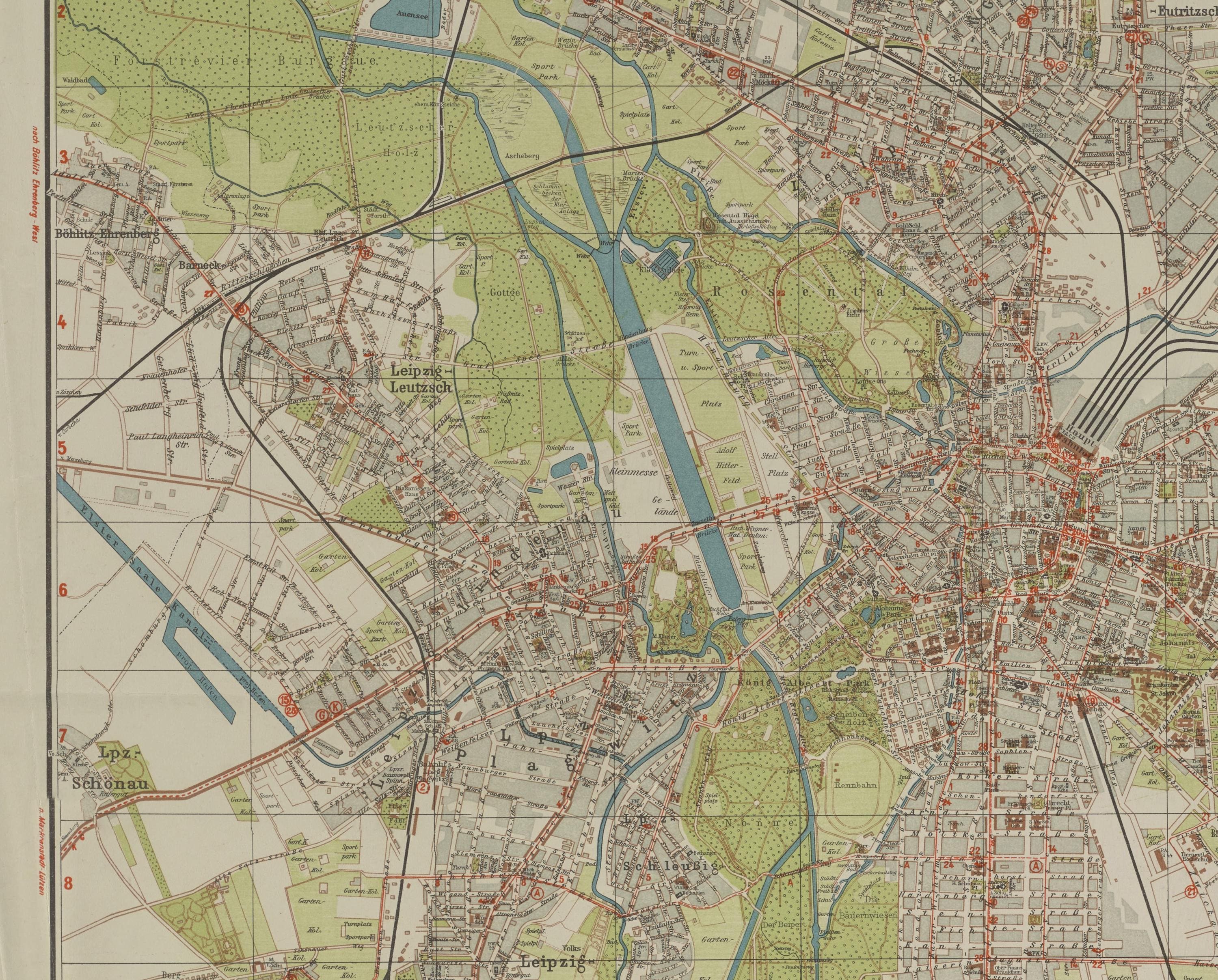 Historical Map of Leipzig by Gaebler 1940 Edition, Old Stadtplan, Lipsk ...