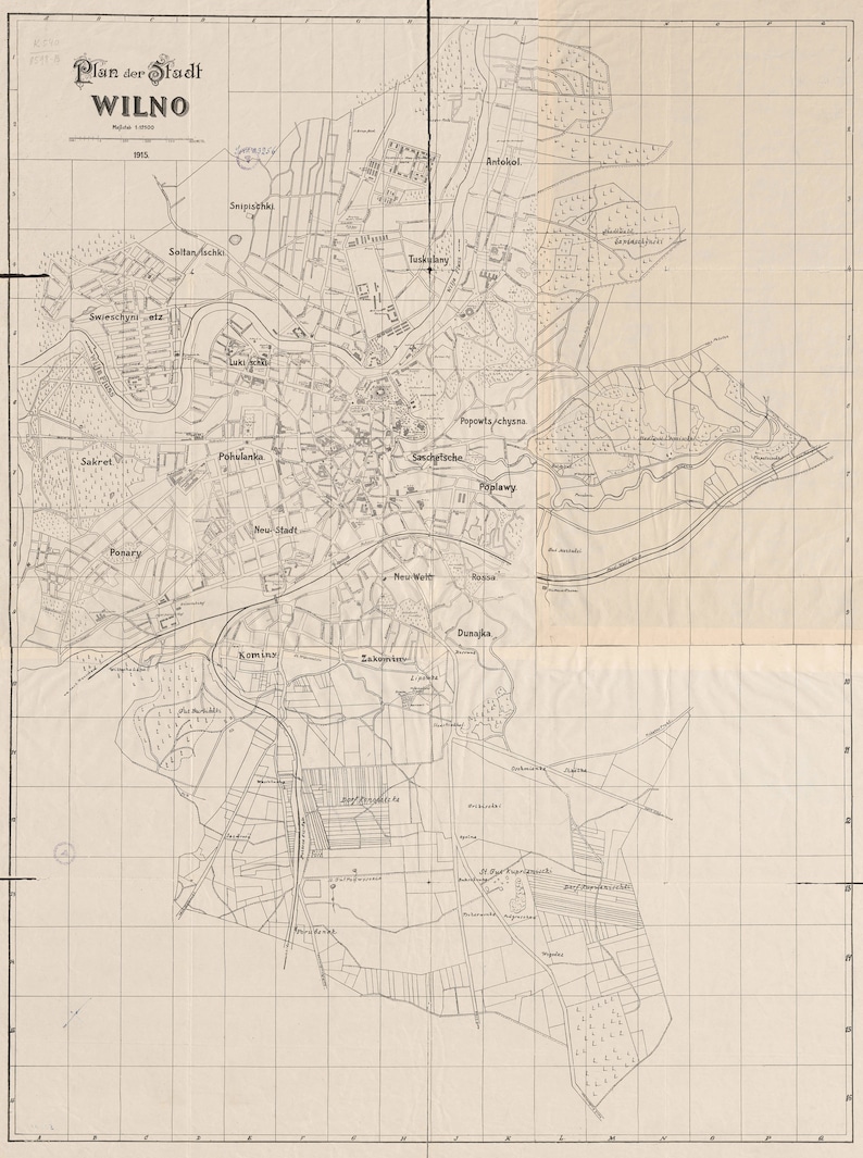 Wilno Map, Old Wilno Map, Retro Wilno Map, Map of Wilno, Retro Map of ...