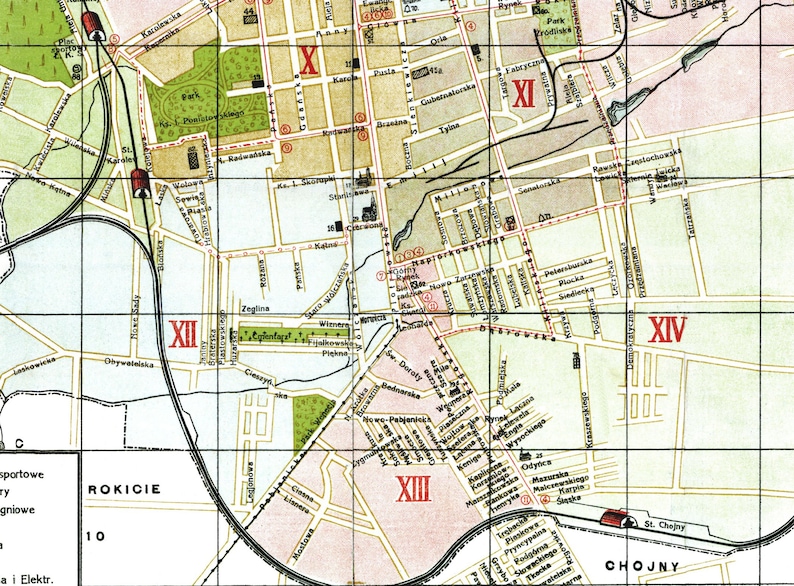 Lodz Map, Map of Lodz, Old Lodz Map, Retro Lodz Map, Vintage Map of ...