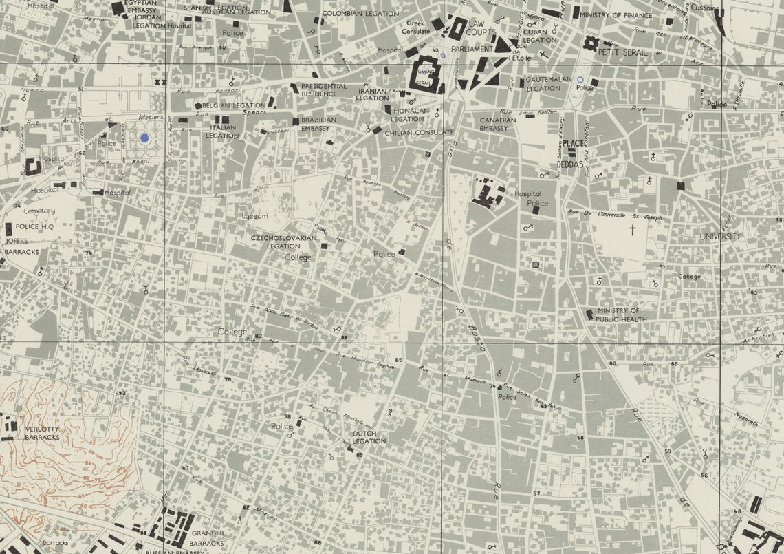 Beirut Vintage Map, Beirut Map, Beirut Map Print, Old Map of Beirut ...