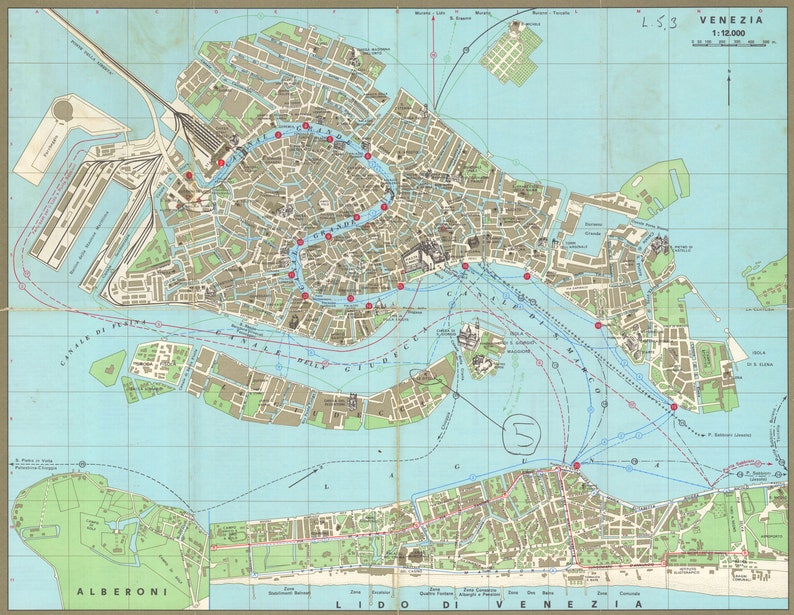 Venice Map, Venice Map Print, Venezia Art, Map of Italy, Map of Italia ...