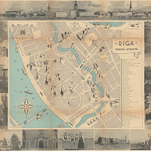 Riga Map, Retro Riga Plan, Old Map of Riga, Vintage Latvia Map, Latvia ...