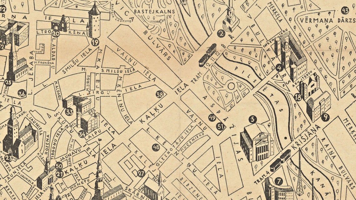 Riga Map, Retro Riga Plan, Old Map of Riga, Vintage Latvia Map, Latvia ...