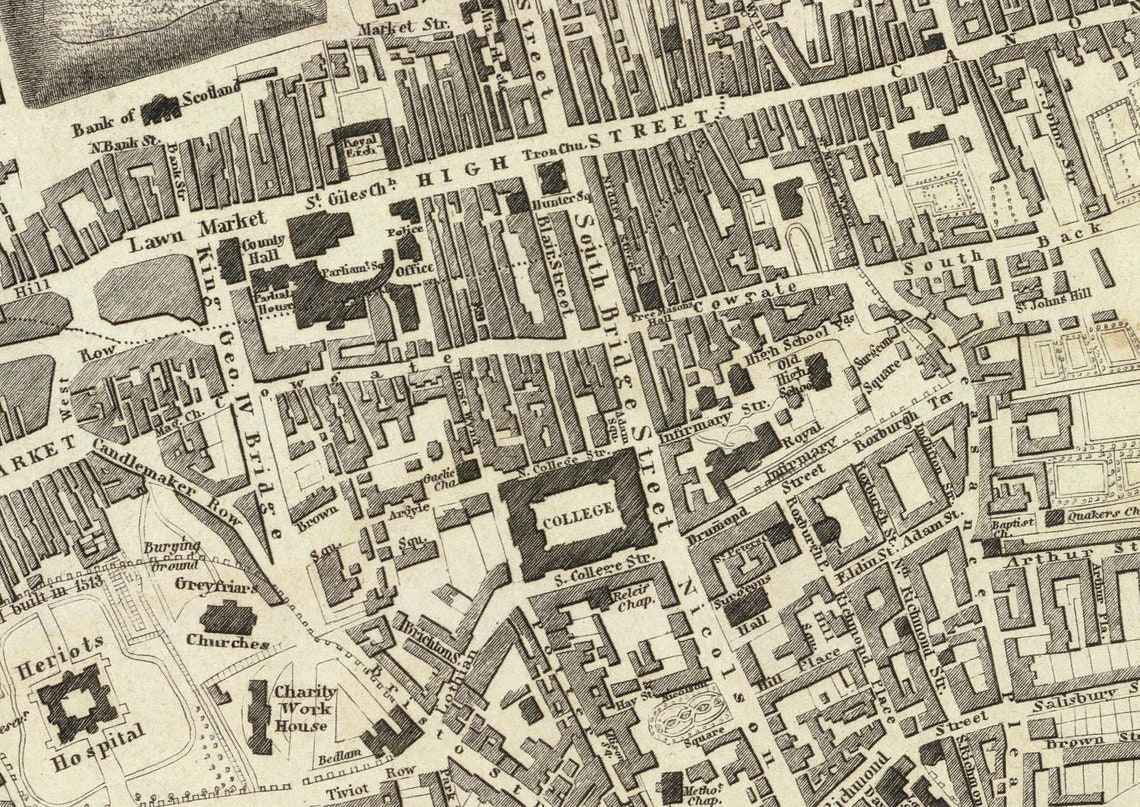 Old Edinburgh Map, Edinburgh Map, Map of Edinburgh, Vintage Map of ...