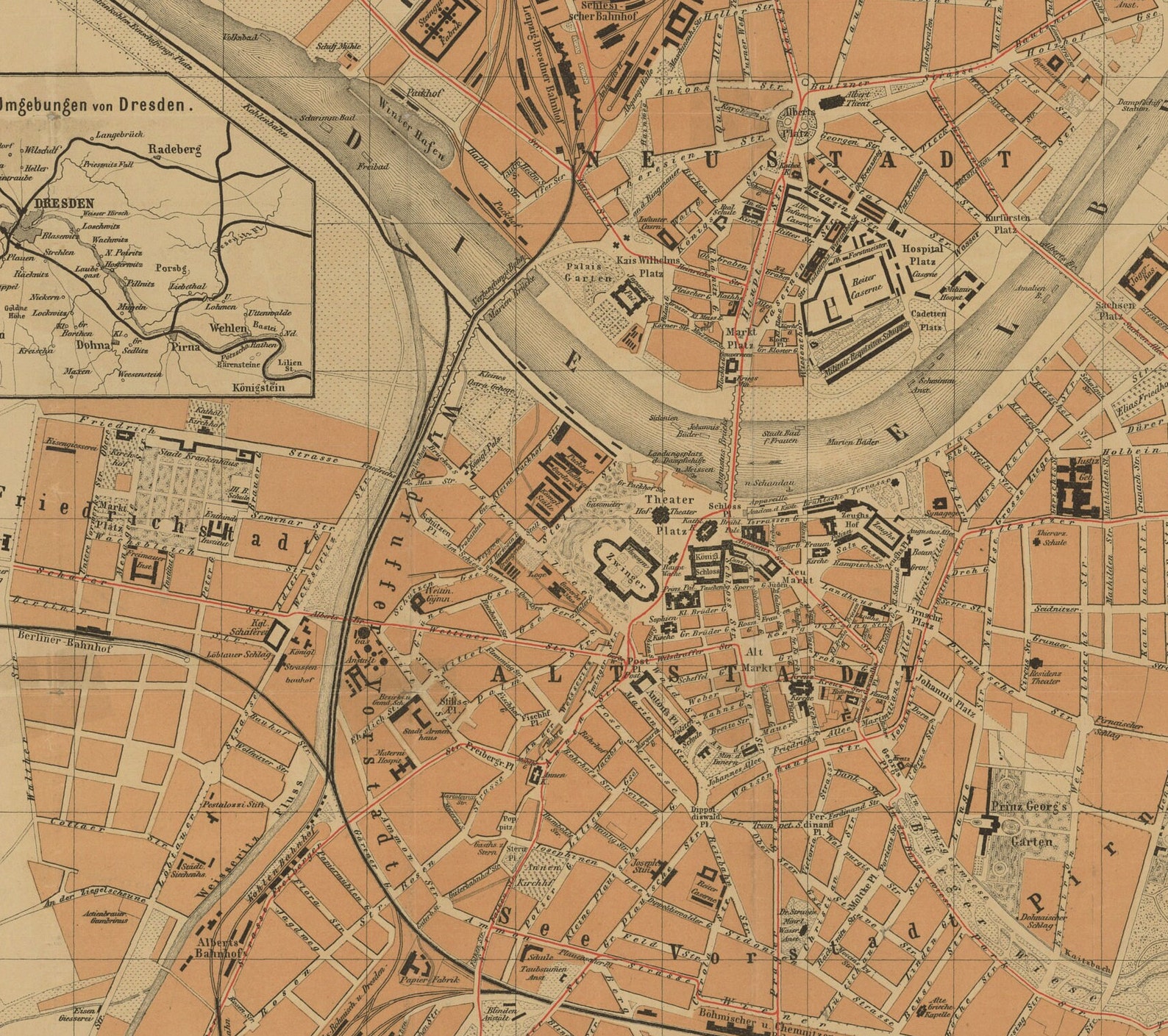 Plan Von Dresden, Dresden Stadtplan, Dresden Map, Map of Dresden, Old ...
