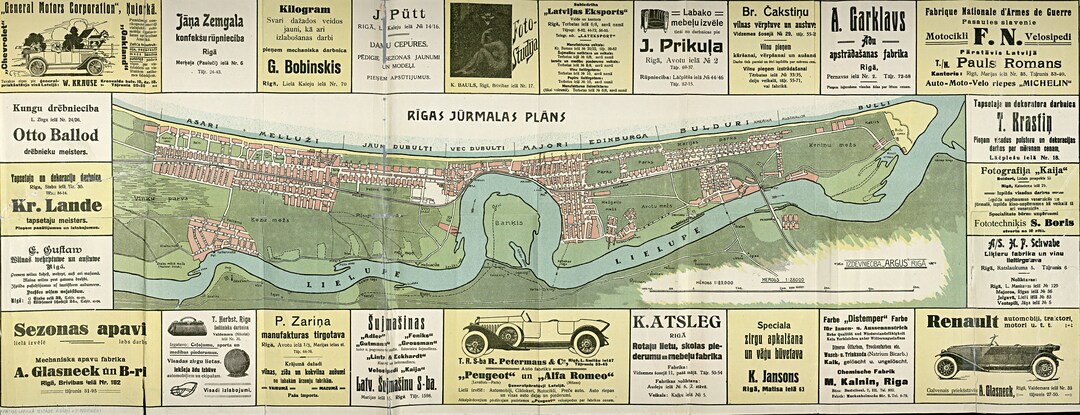 Jūrmala Map, Retro Jurmala Plan, Old Map of Jurmala, Vintage Latvia Map ...
