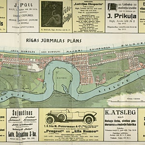 Jūrmala Map, Retro Jurmala Plan, Old Map of Jurmala, Vintage Latvia Map ...
