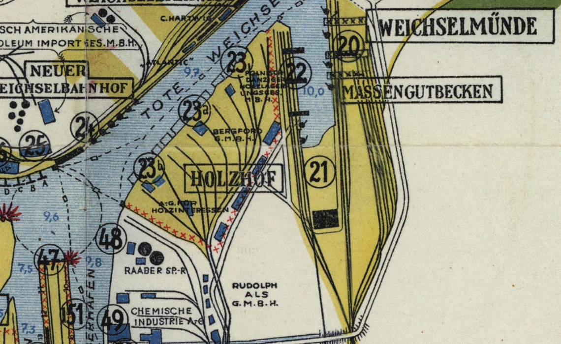 The Port of Gdansk Map, Danzig Hafen Karte, Map of Danzig, Danzig Map ...