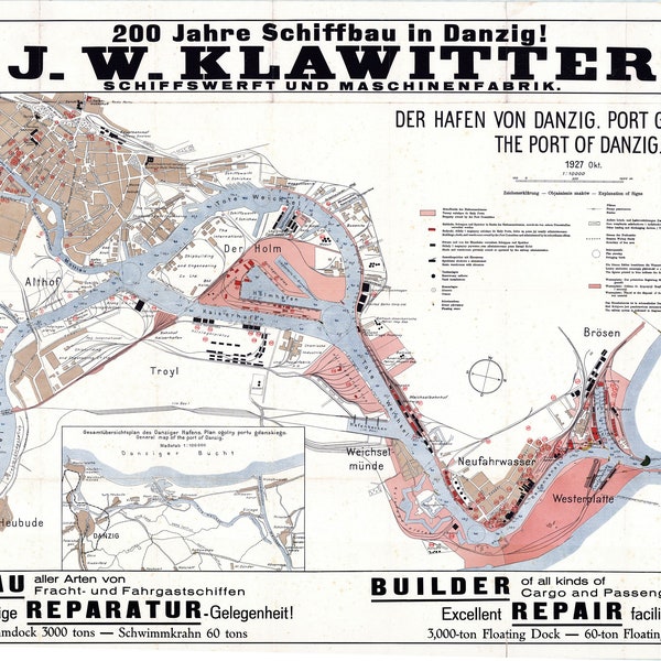Gdańsk Old Map of Gdansk - Etsy