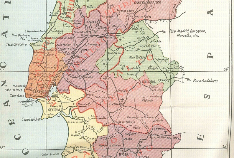 Portugal Map, Map of Portugal, Old World Map, Digital Old World Map ...