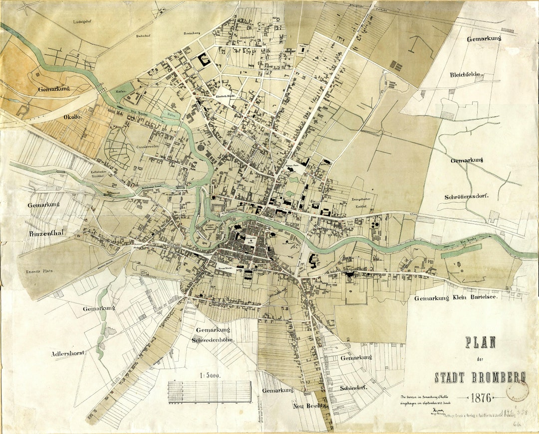Bromberg City, Bydgoszcz Plan, Map of Bydgoszcz, Bydgoszcz Print, Old ...
