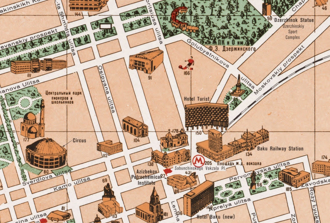 Baku Map, Map of Baku, Tourist Map of Baku, Baku Print, Baku Post, Baku ...