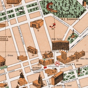 Baku Map, Map of Baku, Tourist Map of Baku, Baku Print, Baku Post, Baku ...
