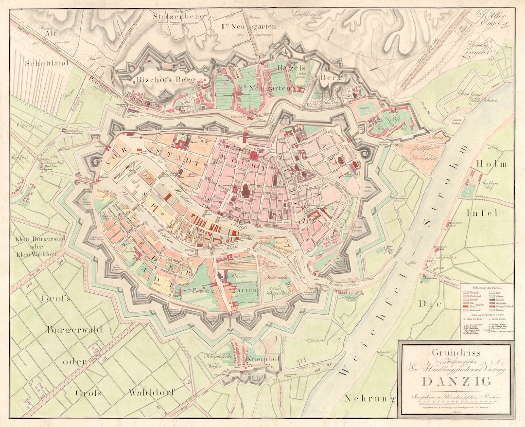Gdansk Map - Gdansk City Print - Europe Map - Map of Poland - Map Art ...