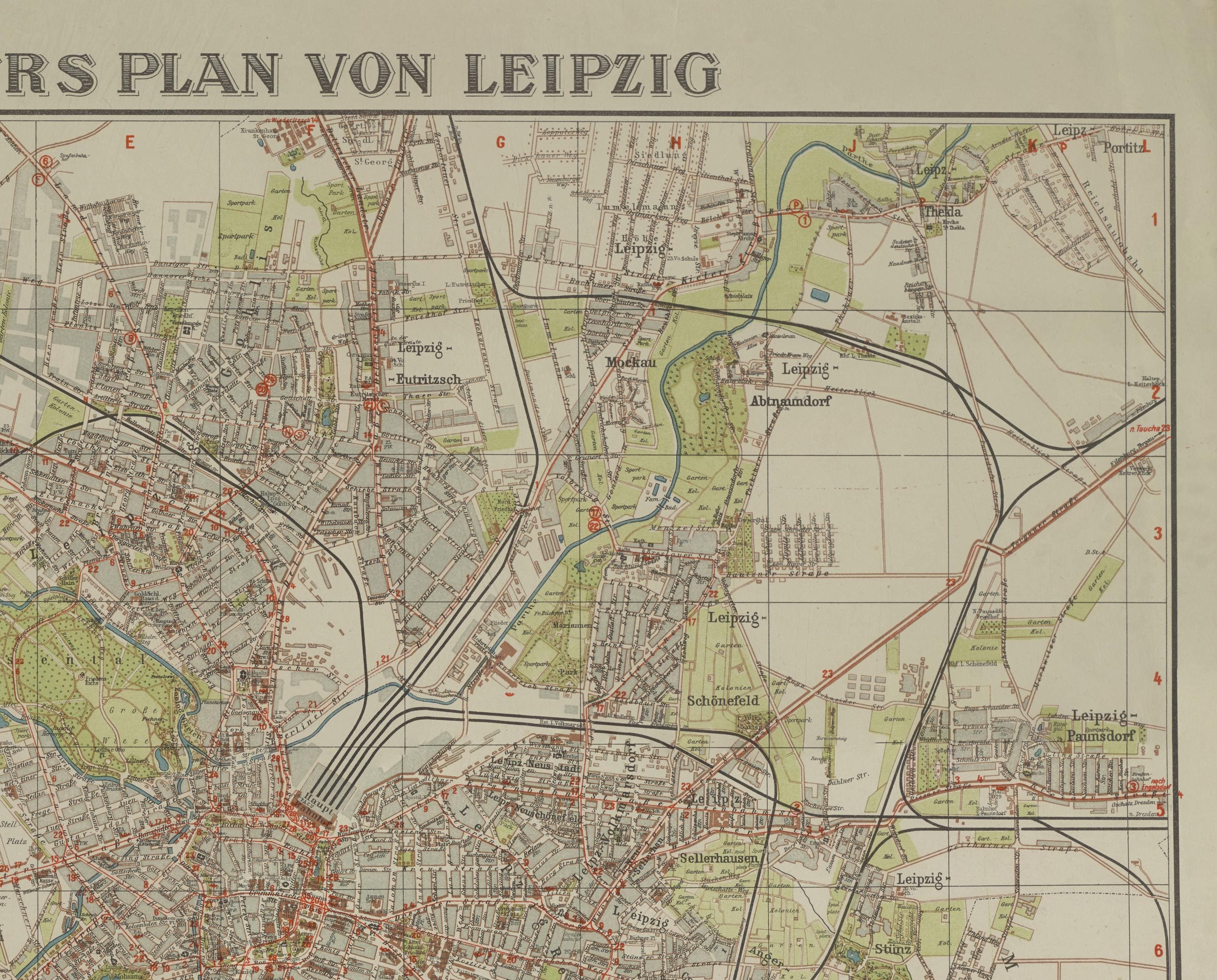 Historical Map of Leipzig by Gaebler 1940 Edition, Old Stadtplan, Lipsk ...