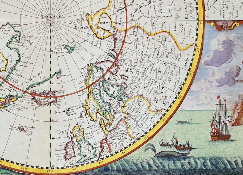 North Pole Map, Digital Map Print, Printable Map Art, Vintage Map Print ...