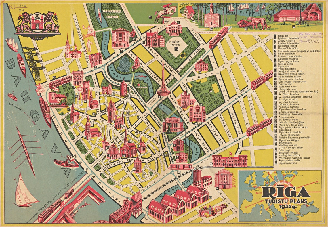 Riga Map Old Map of Riga Latvia Map Wall Decor Europe Map Map of Europe ...