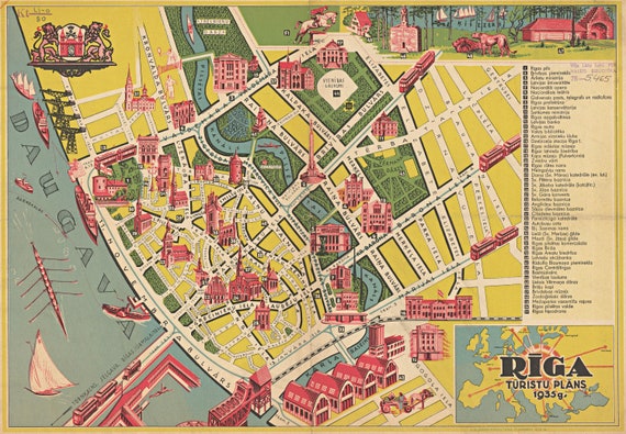 Riga Map Old Map of Riga Latvia Map Wall Decor Europe | Etsy