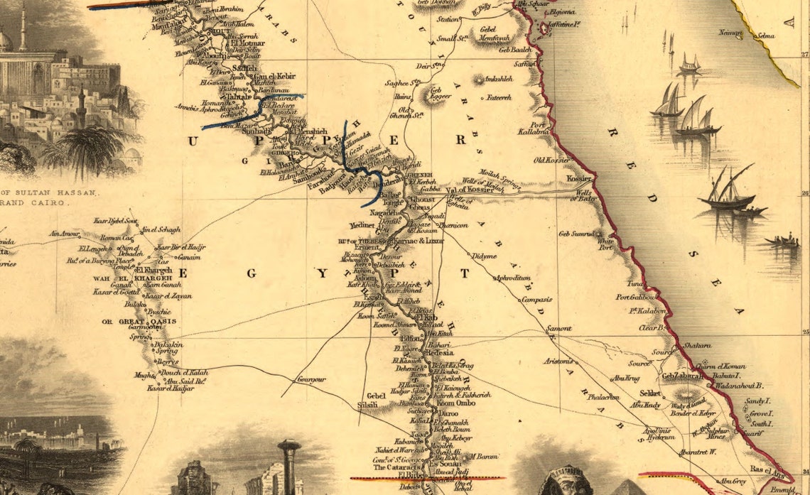 Egypt Map, Map of Egypt, Old Map of Egypt, Vintage Map Print, Ancient ...