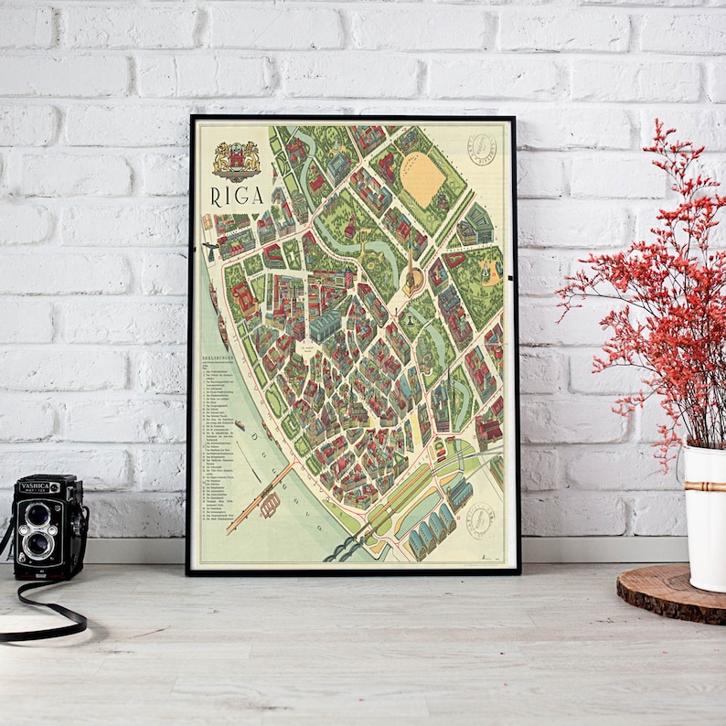Riga Map Old Map of Riga Latvia Map Wall Decor Europe - Etsy Canada
