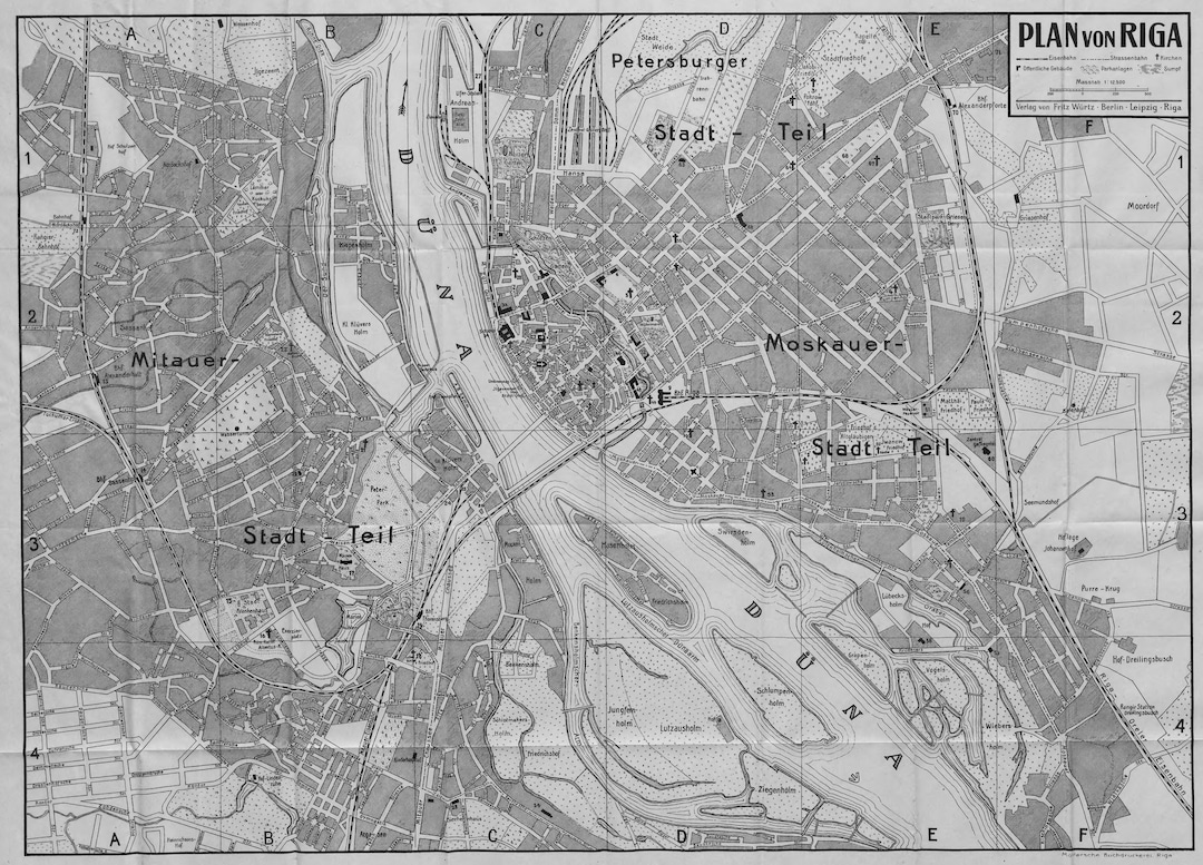 Riga Map - Old Map of Riga - Latvia Map Wall Decor - Europe Map - Map ...