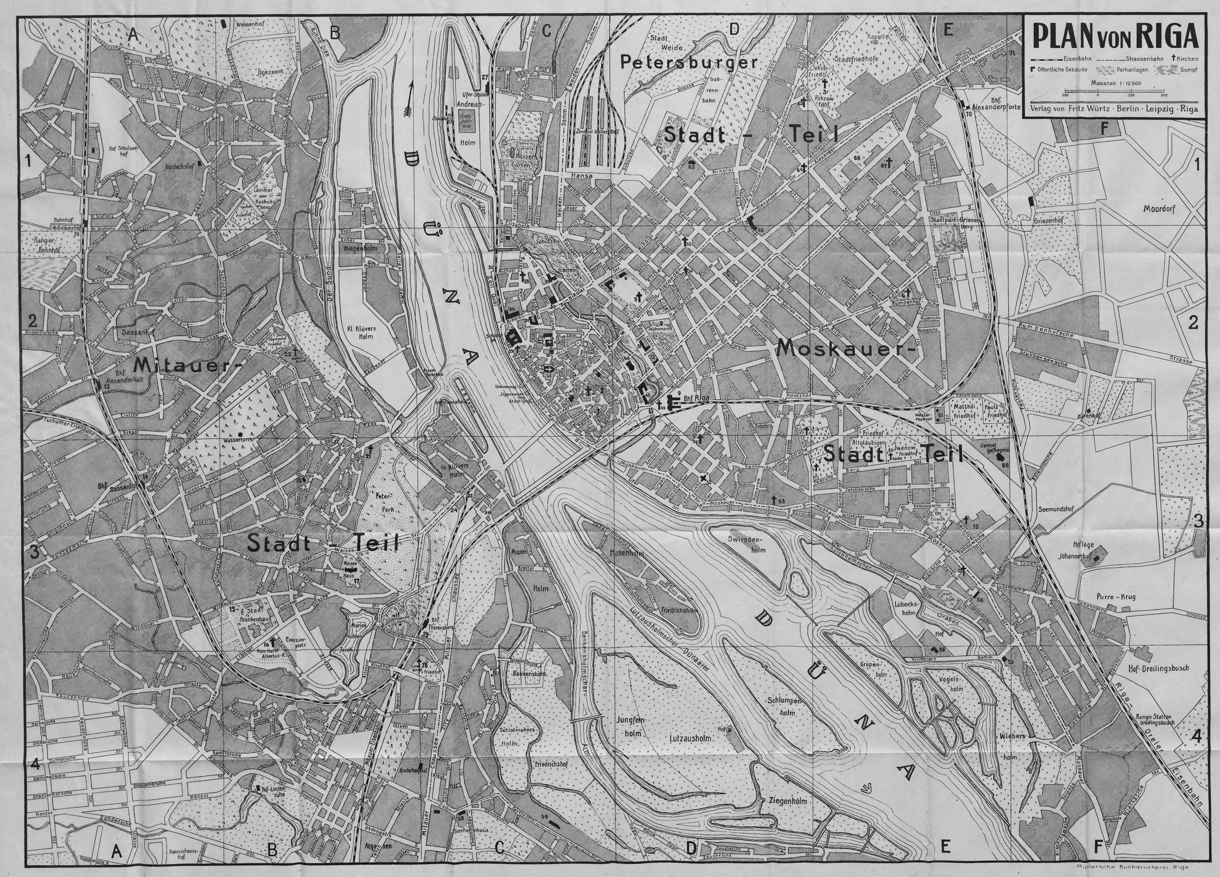 Riga Map - Old Map of Riga - Latvia Map Wall Decor - Europe Map - Map ...