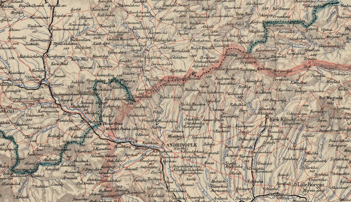 Edirne Map, Map of Edirne, Old Andrinople Map, Retro Andrinople City ...