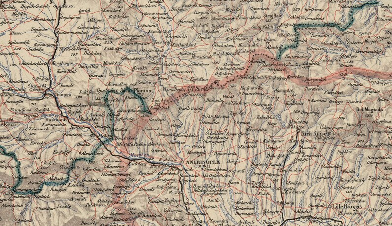 Edirne Map, Map of Edirne, Old Andrinople Map, Retro Andrinople City ...