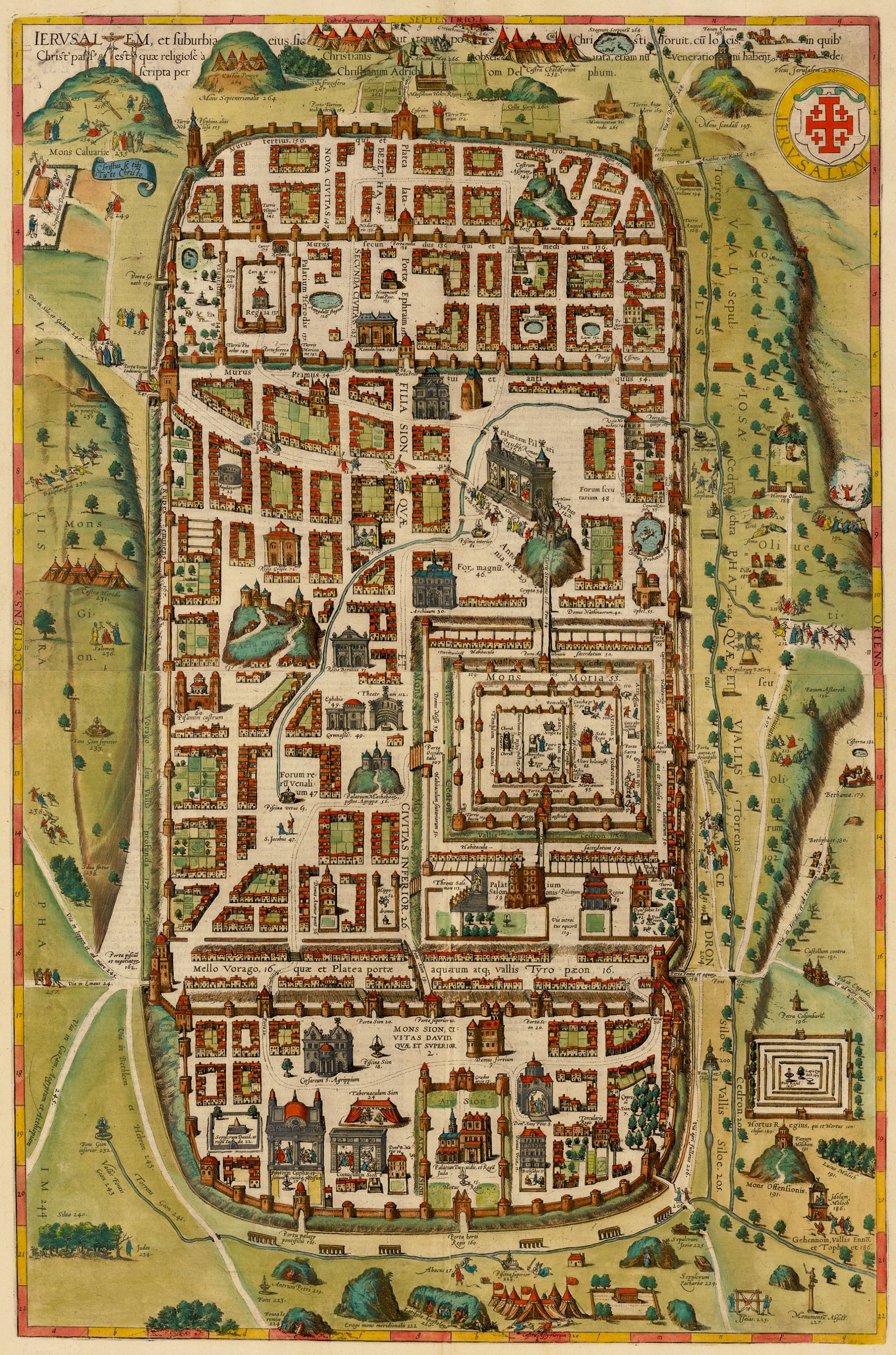 Jerusalem Map, Old Jerusalem Map, Vintage Map of Jerusalem, 1535-1590 ...