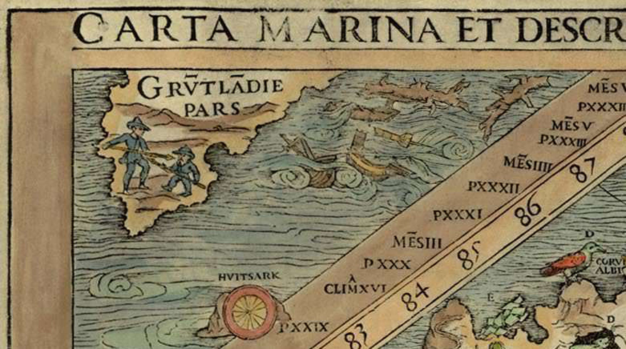 Part of Carta Marina Map, Iceland Map, Old World Map, Digital Old World ...
