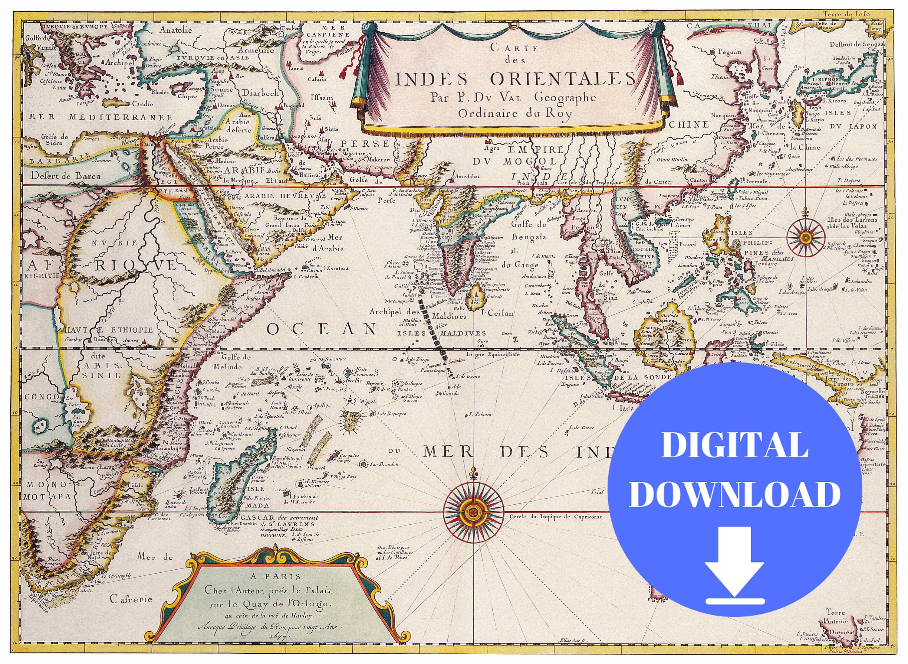 Old Map of India, Digital Map Print, Vintage Map, Vintage Map Print ...