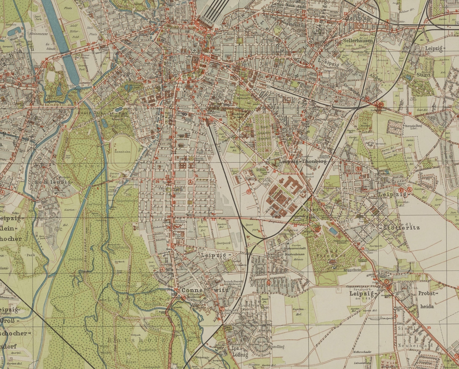 Historical Map of Leipzig by Gaebler 1940 Edition, Old Stadtplan, Lipsk ...