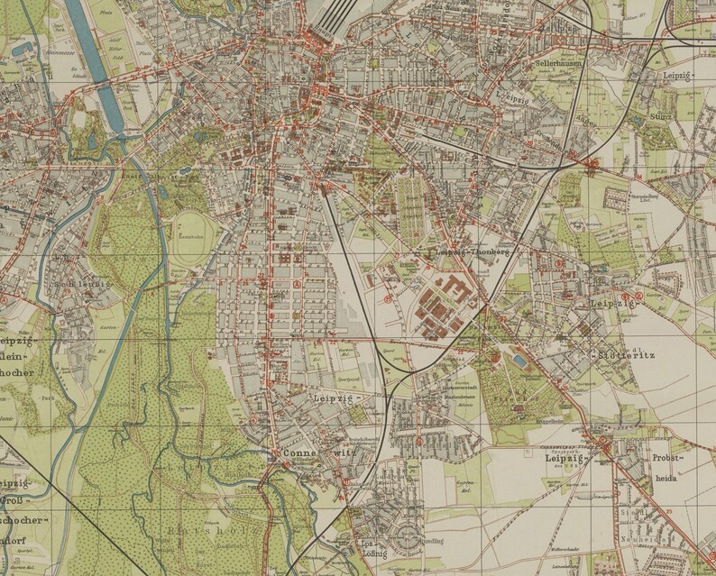 Historical Map of Leipzig by Gaebler 1940 Edition, Old Stadtplan, Lipsk ...