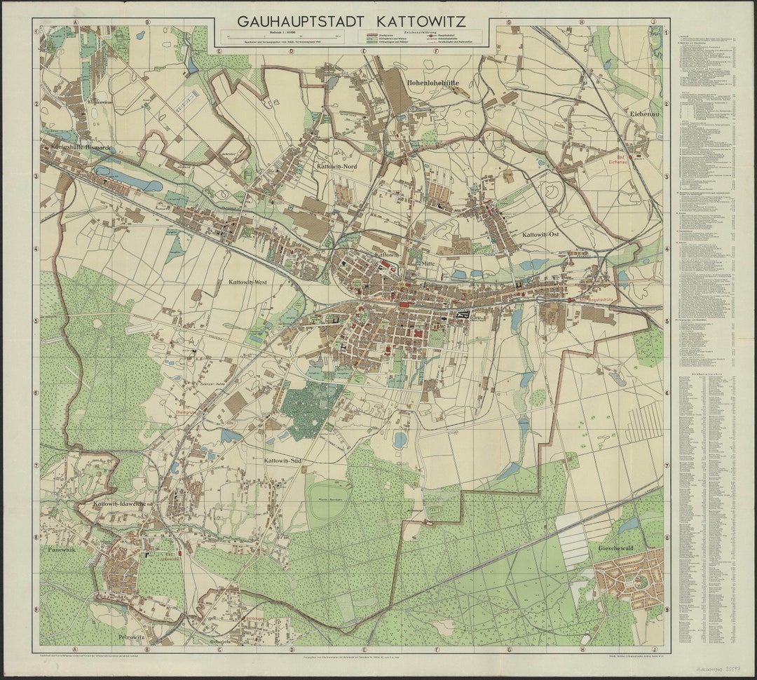 Katowice Map, Map of Katowice, Old Katowice Map, Kattowitz Map, Old Map ...