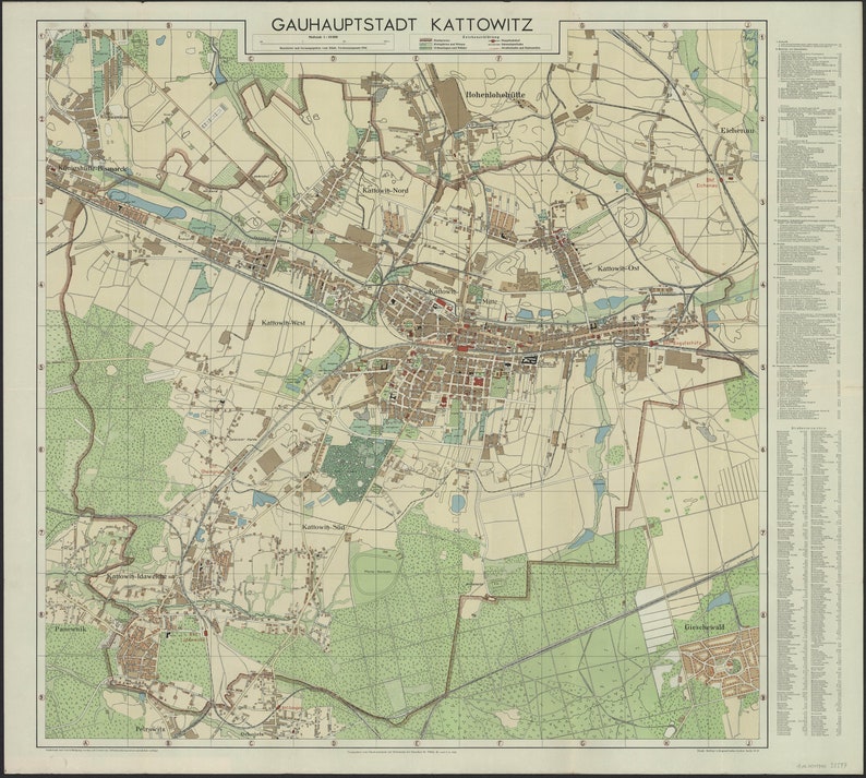 Katowice Map, Map of Katowice, Old Katowice Map, Kattowitz Map, Old Map ...