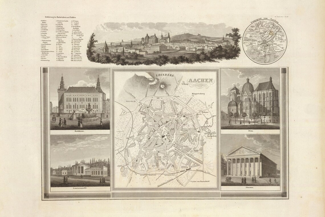 Aachen Map, Aachen Plan, Old Aachen Map, Akwizgran Map, Aachen Print ...