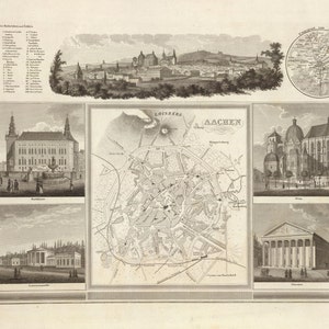 Aachen Map, Aachen Plan, Old Aachen Map, Akwizgran Map, Aachen Print ...