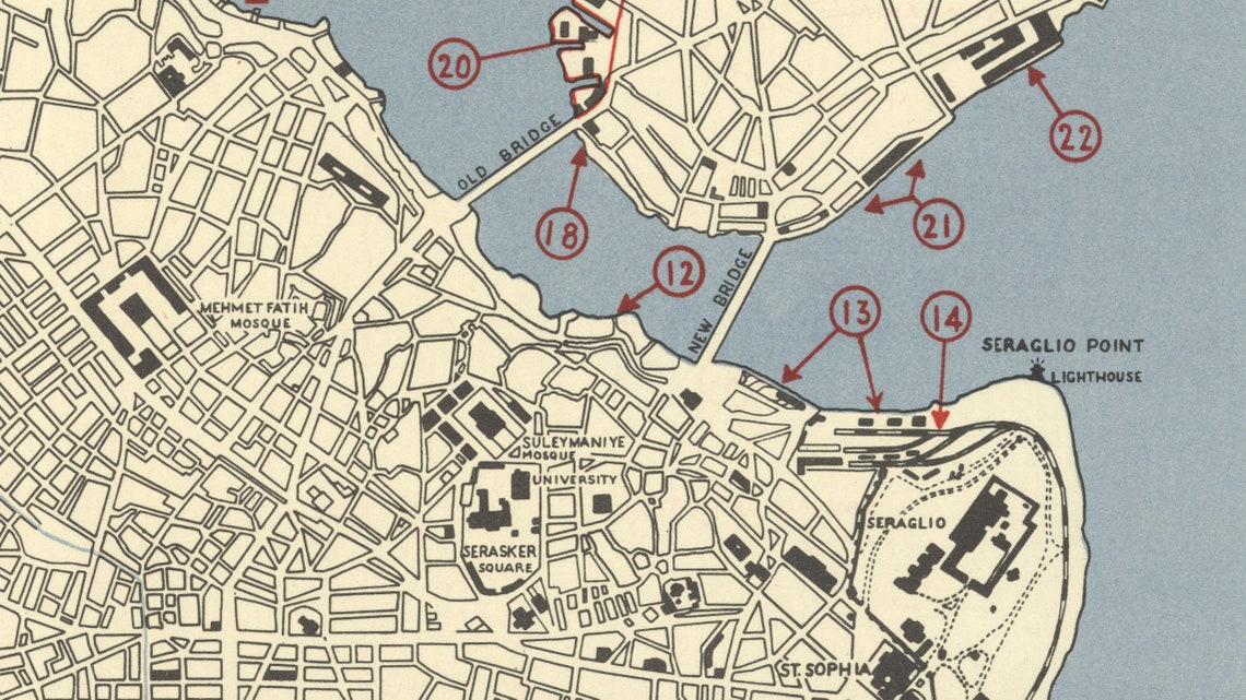 Istanbul Map, Map of Istanbul, Old Istanbul, Retro Istanbul City ...