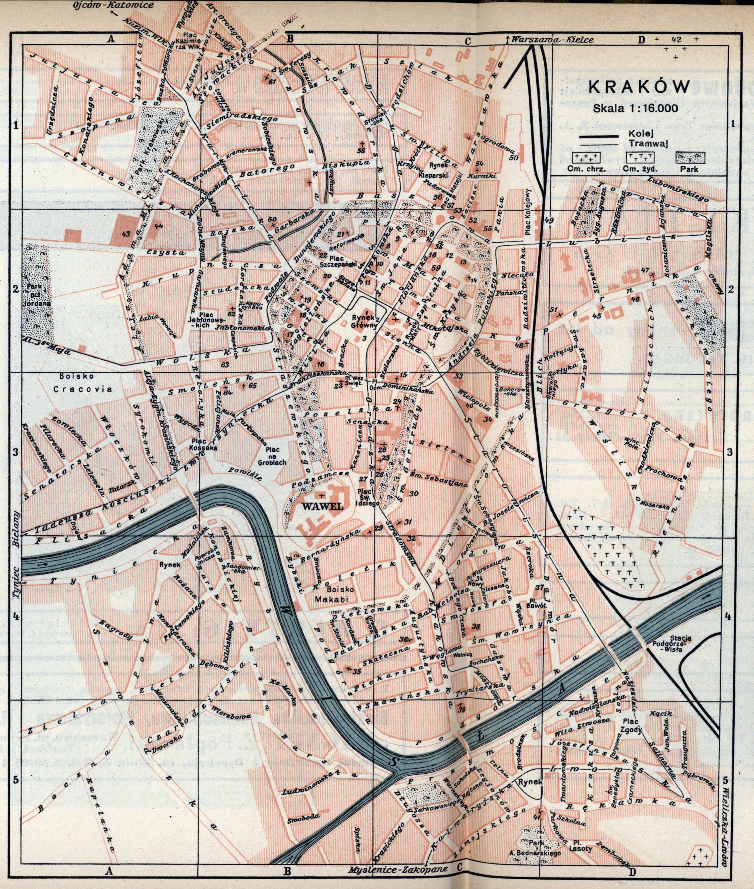 Kraków Map, Map of Kraków, Krakow Map, Old Krakow Map, Retro Krakow Map ...