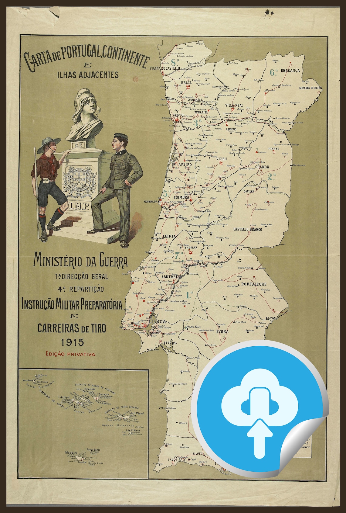 Portugal Map, Map of Portugal, Old World Map, Digital Old World Map ...