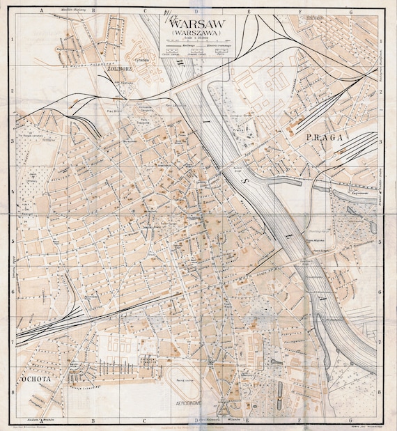 Warsaw Map Map of Warsaw Warsaw City Old Warsaw Map Retro | Etsy