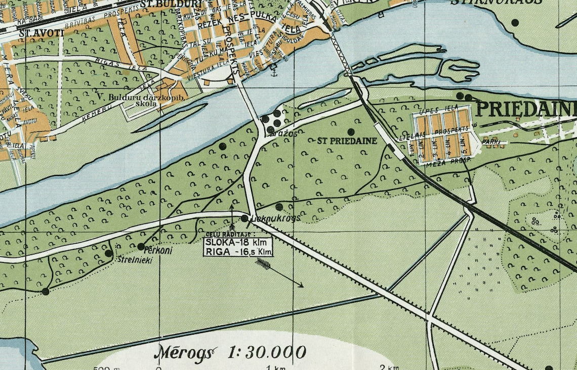 Jūrmala Map, Retro Jurmala Plan, Old Map of Jurmala, Vintage Latvia Map ...