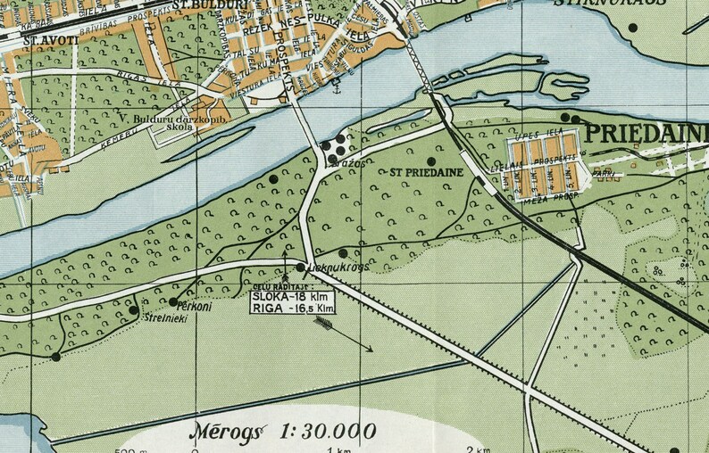 Jūrmala Map, Retro Jurmala Plan, Old Map of Jurmala, Vintage Latvia Map ...