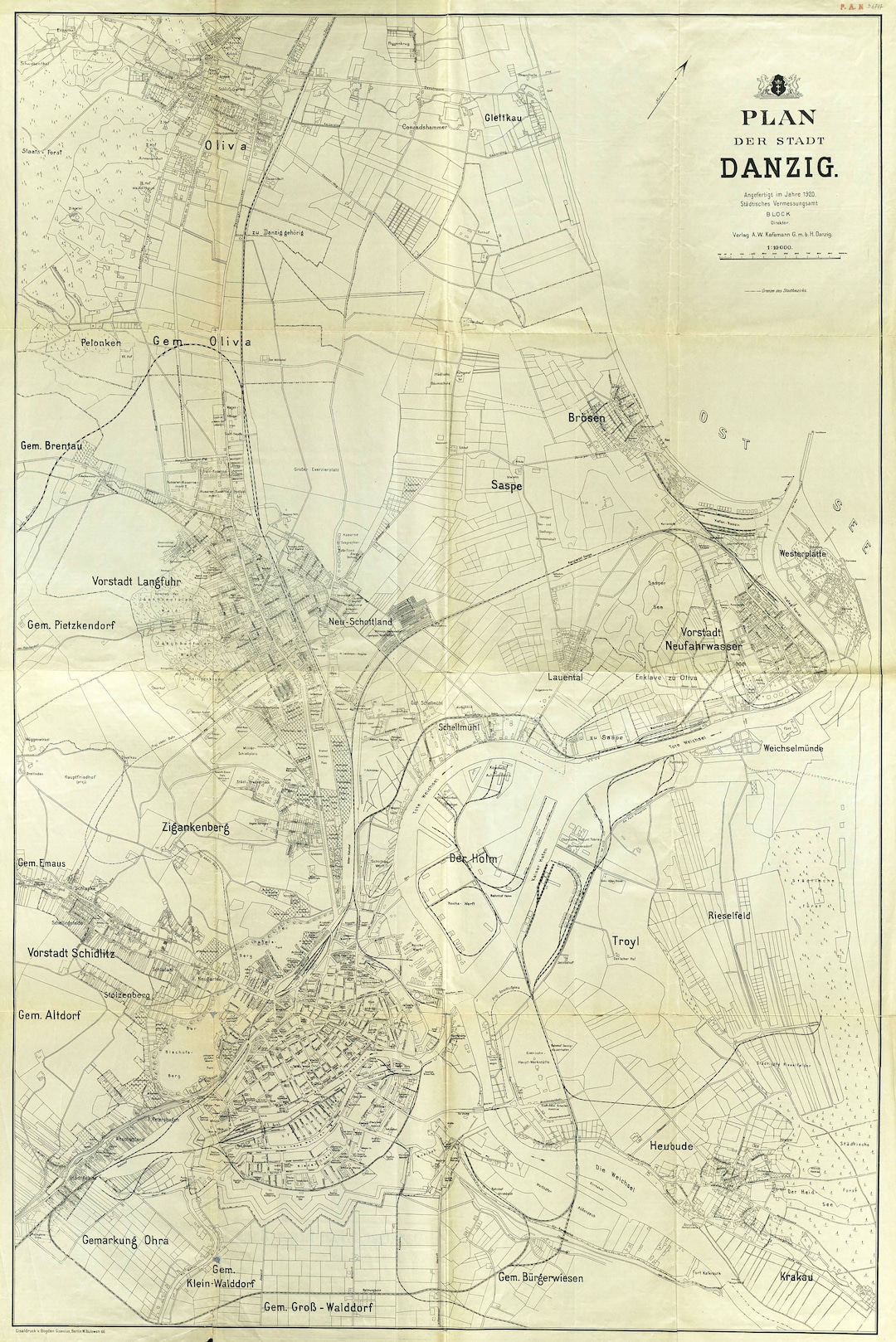 Danzig Plan, Old Danzig Map, Retro Gdansk Plan, Vintage Gdańsk Map ...
