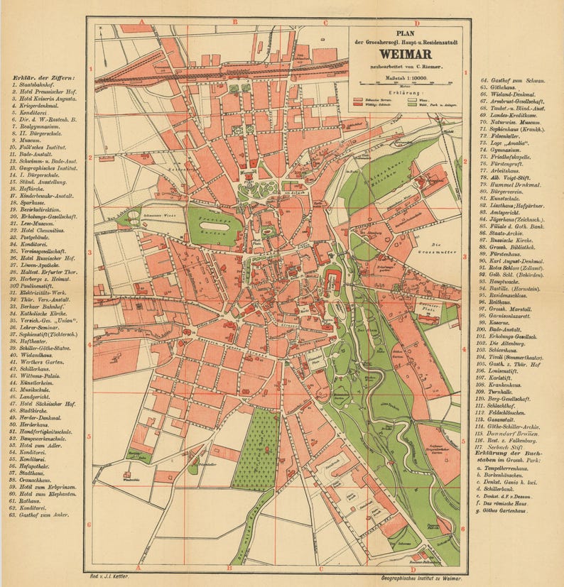 Weimar Stadtplan, Weimar Map, Map of Weimar, Old Weimar Map, Weimar ...