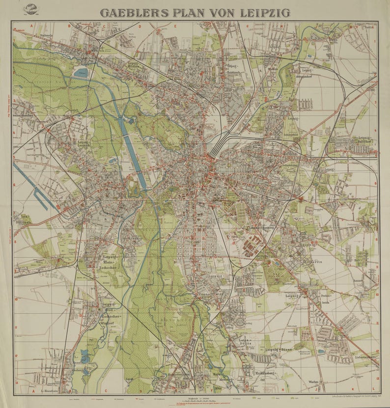 Historical Map of Leipzig by Gaebler 1940 Edition, Old Stadtplan, Lipsk ...