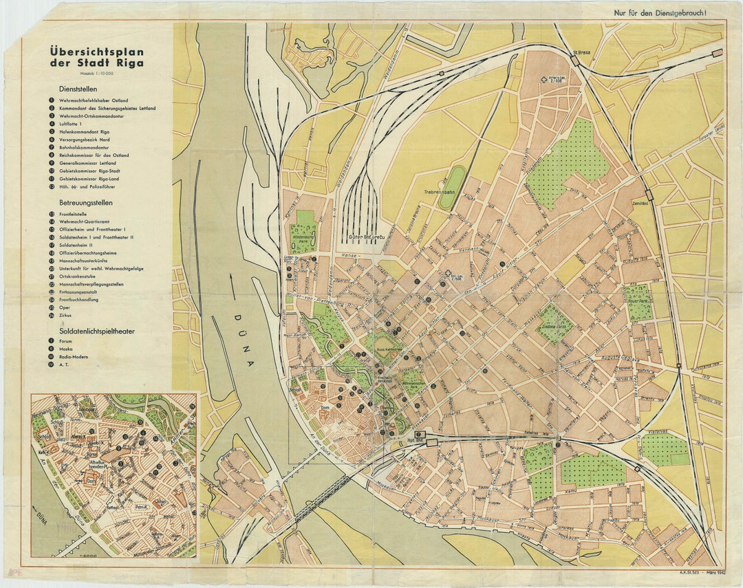 1942 Map of Riga, Riga Map, Riga Plan, Riga City Map, Riga Poster, Riga ...