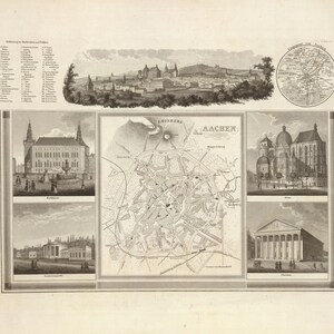 Aachen Map, Aachen Plan, Old Aachen Map, Akwizgran Map, Aachen Print ...