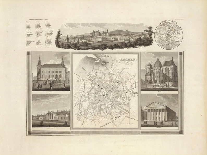 Aachen Map, Aachen Plan, Old Aachen Map, Akwizgran Map, Aachen Print ...